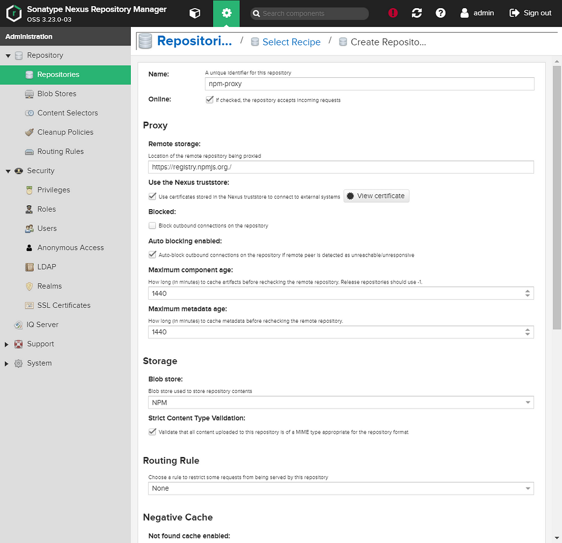 Custom node module management using private npm registry configured in Sonatype Nexus Repository